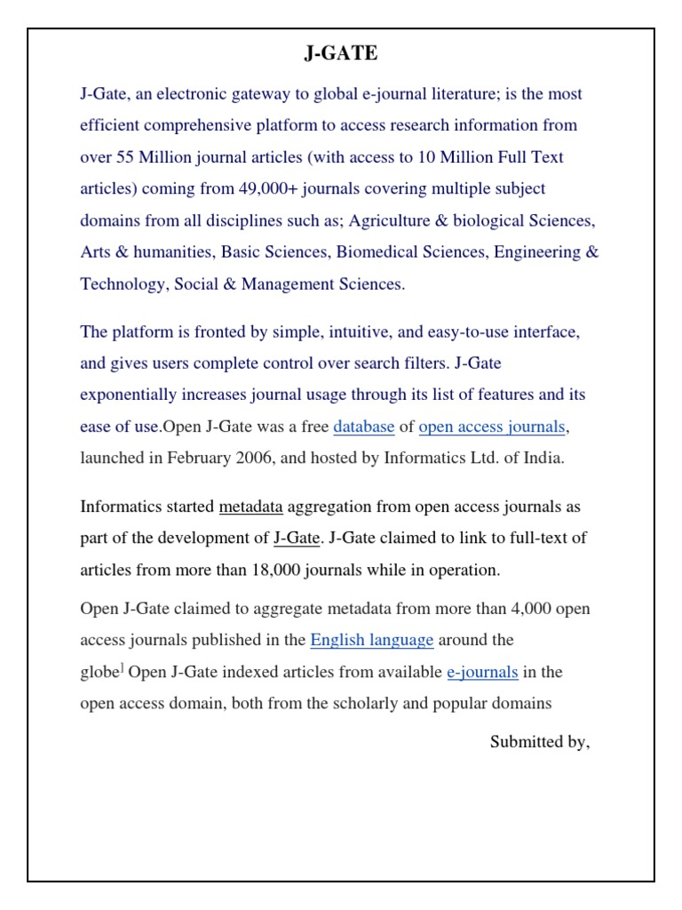 J-Gate: Database Open Access Journals | PDF
