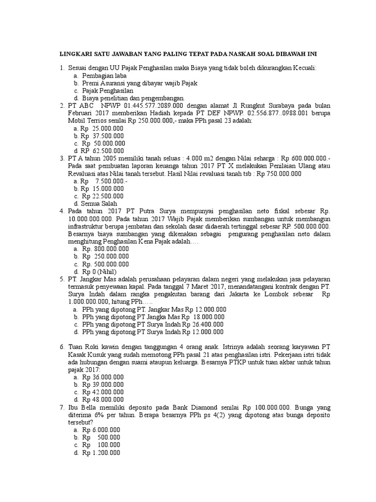Latihan Soal Perpajakan 1 | PDF