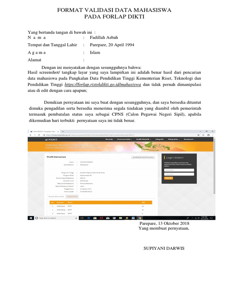 Format Validasi Data Mahasiswa 1 | PDF