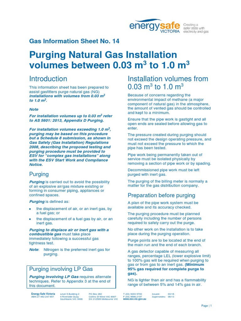 Purging Natural Gas Installation Volumes Between 0.03 M To 1.0 M | PDF ...