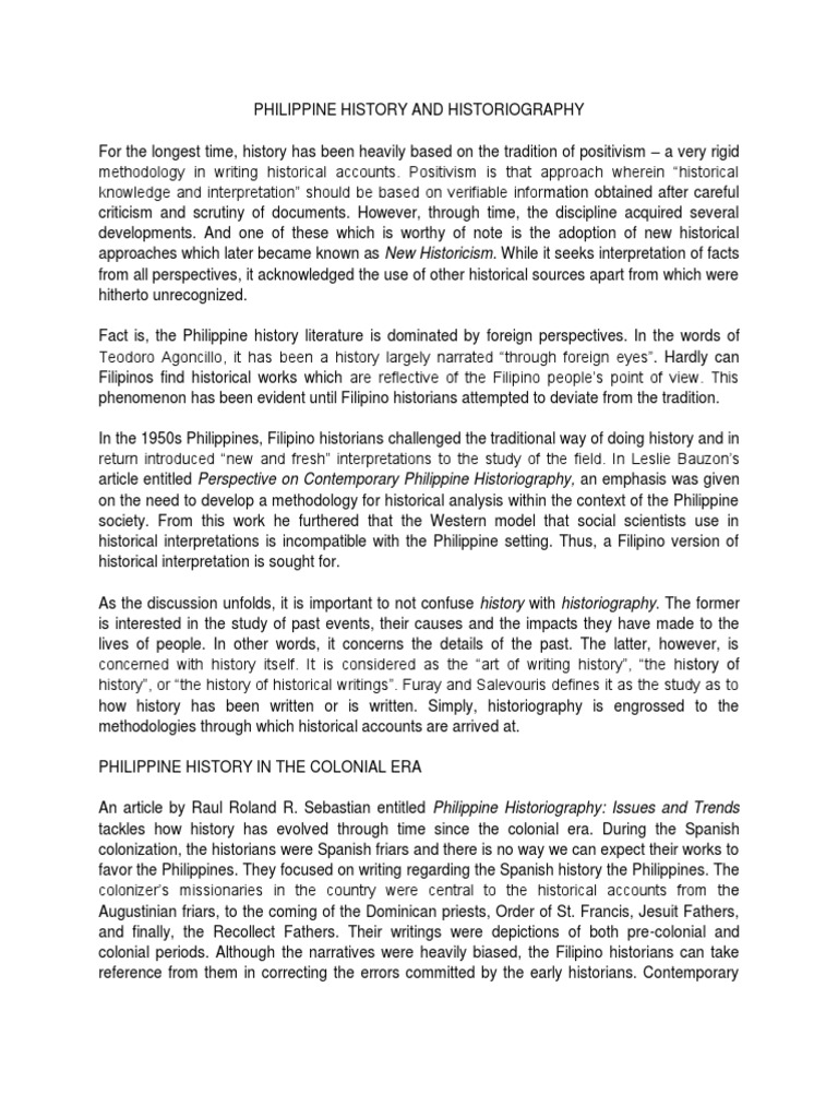 Filipino Perspectives in Historiography | PDF | Historiography ...
