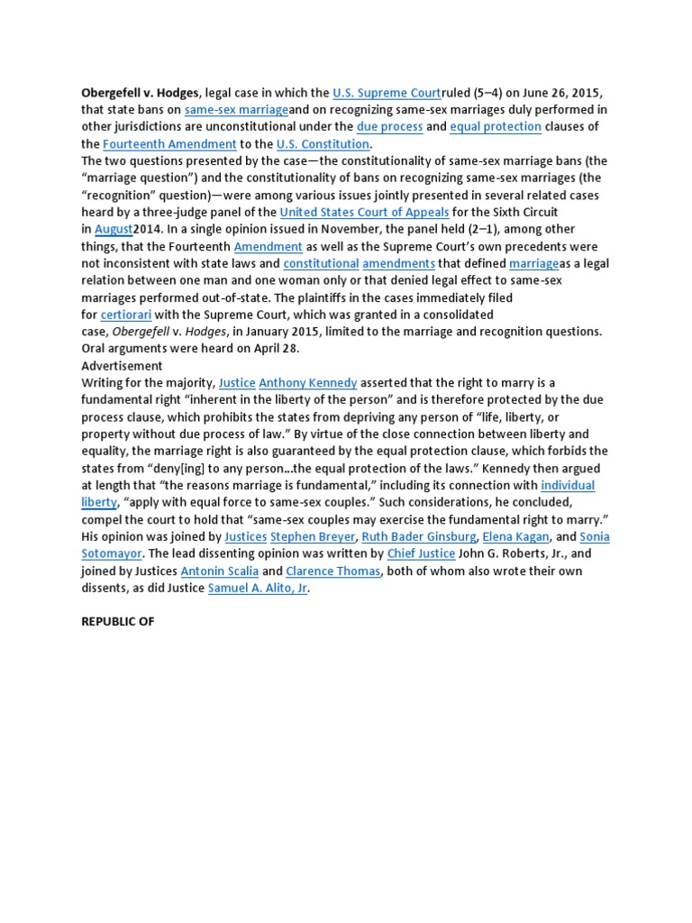 Obergefell Vs Hodges Civil Law Review 1 | PDF | Obergefell V. Hodges ...