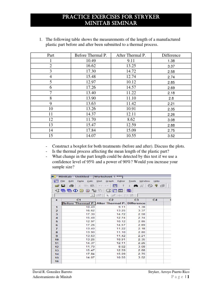 Practice Exercises For Stryker Minitab Seminar | PDF | Statistics | Analysis