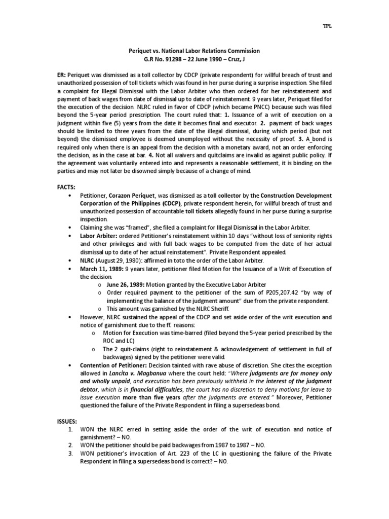 Periquet vs. NLRC | PDF | Judgment (Law) | Arbitration