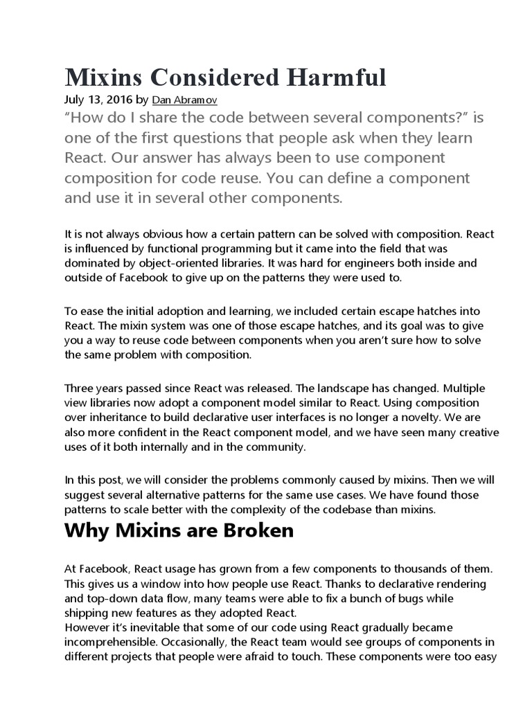 The Case Against React Mixins | PDF | Class (Computer Programming) | Computer Programming