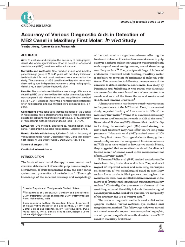 Maxillary Molar MB2 Canal Detection | PDF | Human Tooth | Tooth