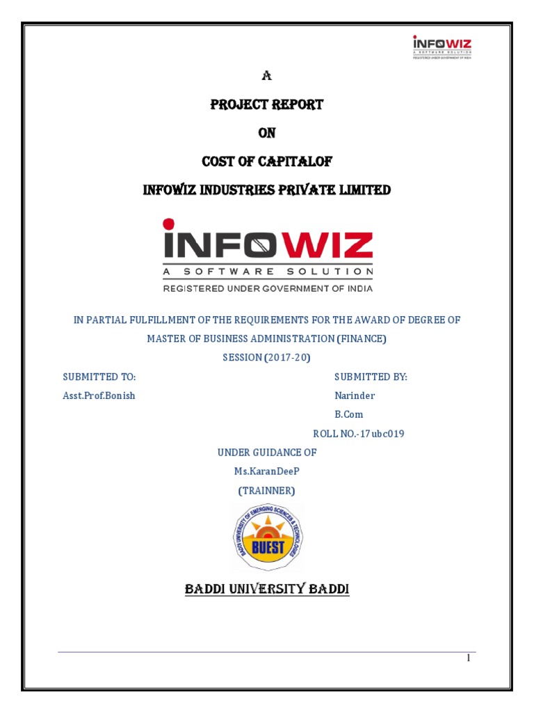 Cost of Capital Analysis for Infowiz Industries Private Limited | PDF | Cost Of Capital | Dividend