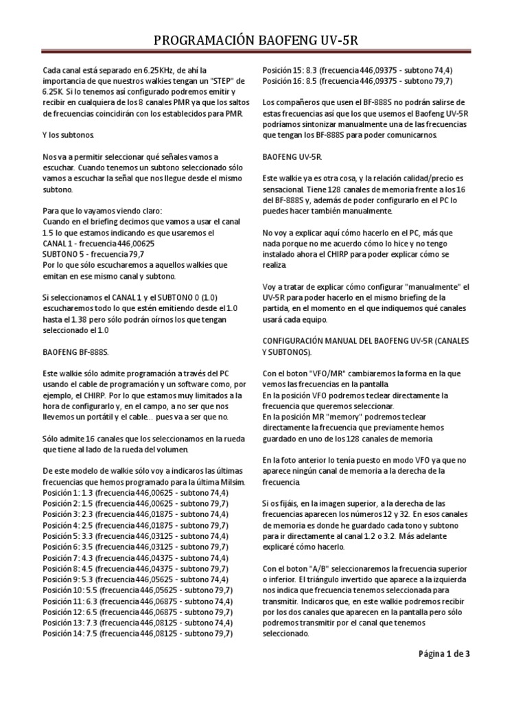 Configuracion Baofeng UV-5R | PDF