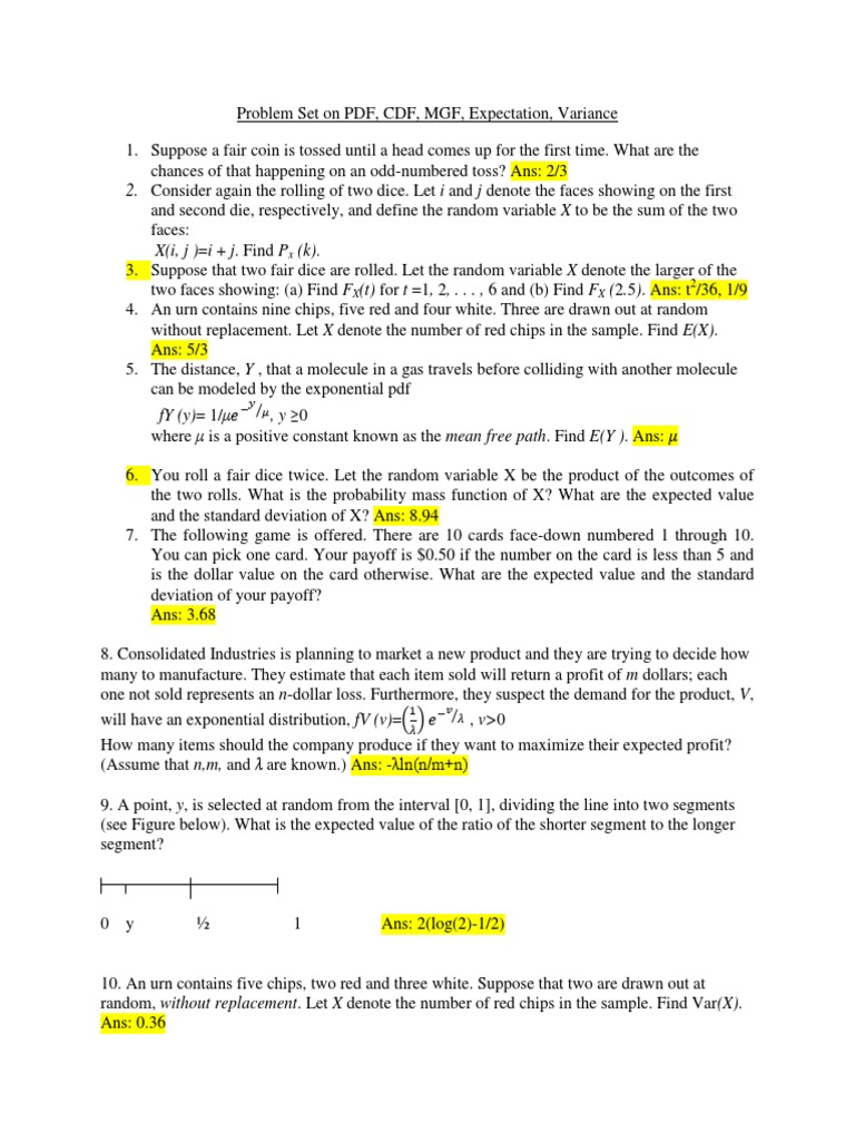Problem Set On PDF, CDF, MGF - 1 | PDF | Probability Density Function | Random Variable