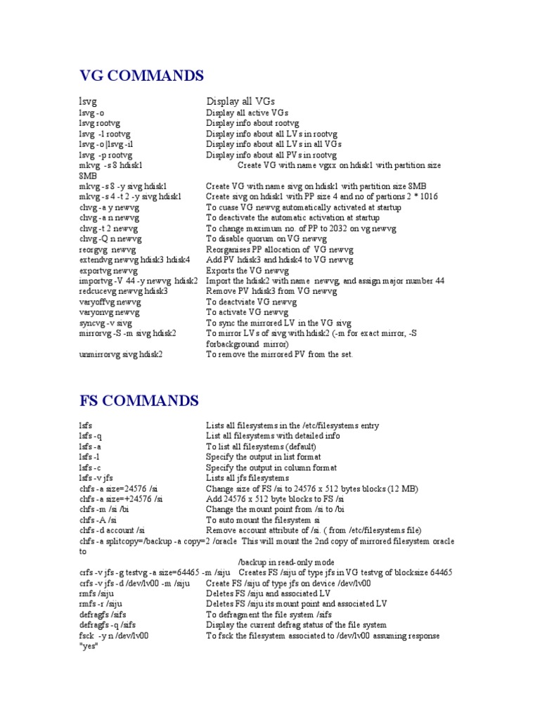 VG Commands: LSVG Display All Vgs | PDF | Computer Cluster | Computer ...
