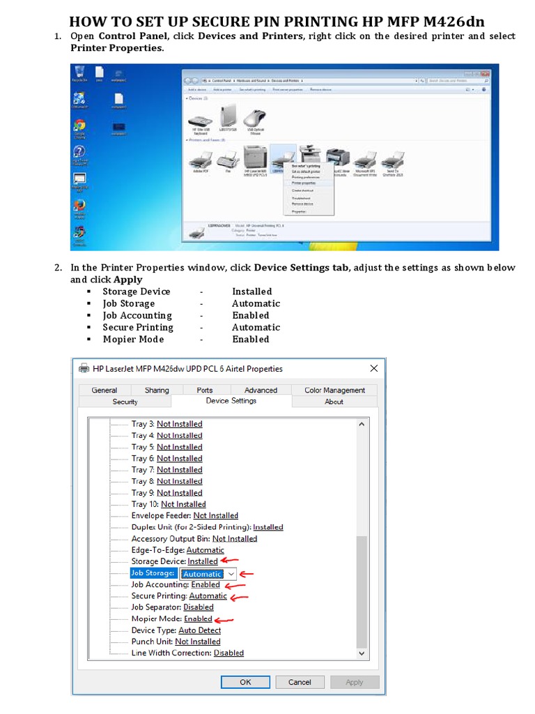 How To Set Up Secure Pin Printing HP MFP m426dn | PDF
