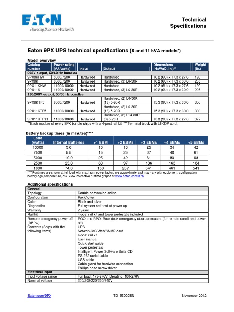 UPS EATON 9PX - Especificaciones | PDF | Electrical Engineering ...