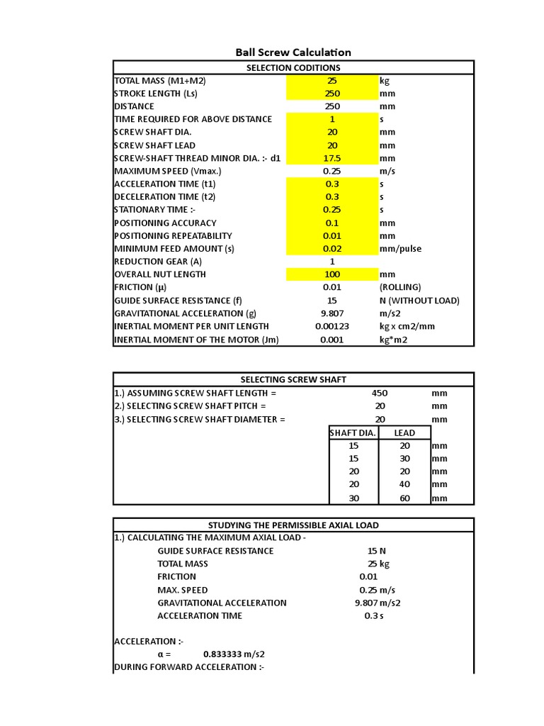 Ball - Screw - Calculations - As Per THK and Pmi | PDF | Rotation ...