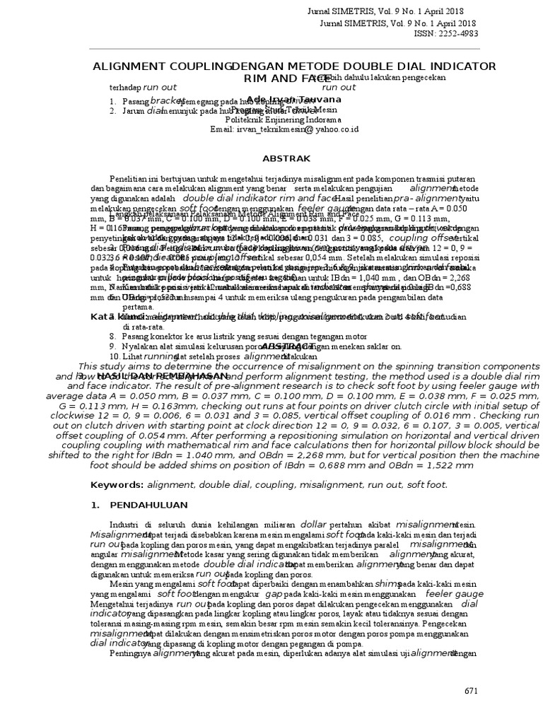 Alignment Coupling Dengan Metode Double Dial Indicator Rim and Face 1 | PDF