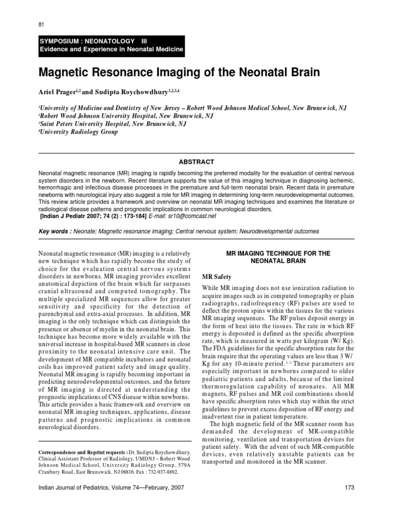 MRI Neonatal Brain PDF | PDF | Medical Imaging | Magnetic Resonance Imaging