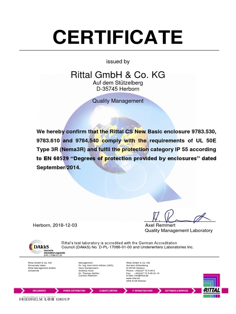 Rittal UL 50E Compliance Confirmation | PDF