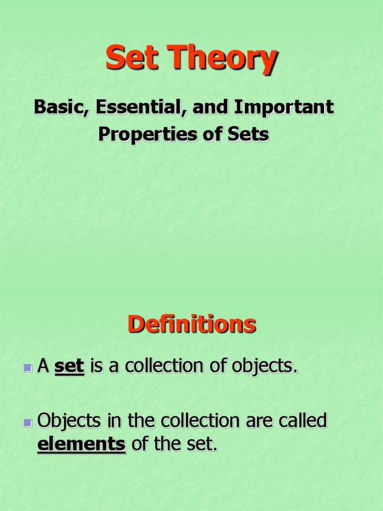Set Theory: Basic, Essential, and Important Properties of Sets | PDF ...