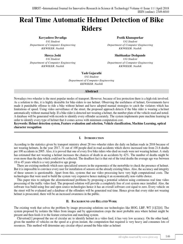 Real Time Automatic Helmet Detection of Bike Riders PDF | PDF ...
