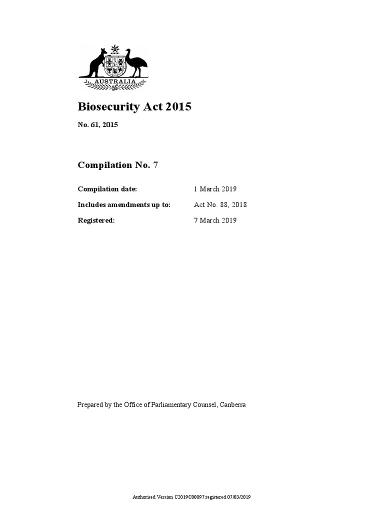 Biosecurity Act 2015 Compilation No. 7 | PDF | Social Institutions ...