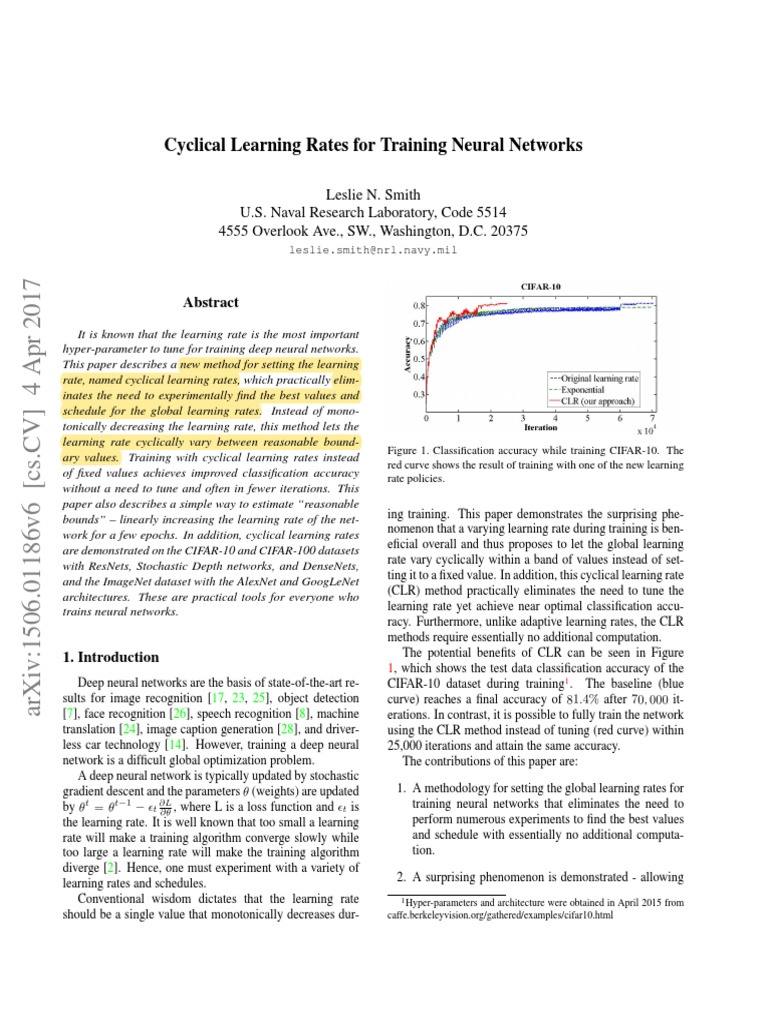 Cyclical Learning Rate For Training Neural Networks (Leslie Smith ...