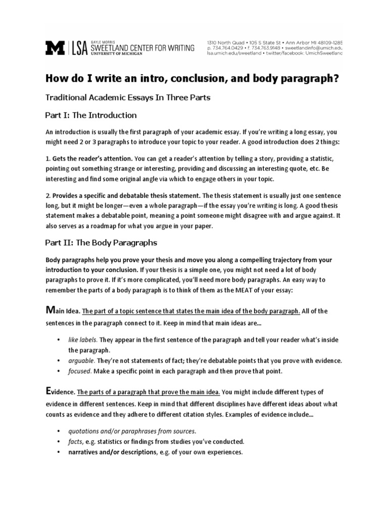 How Do I Write An Intro Conclusion and Body Paragraph | PDF | Essays ...