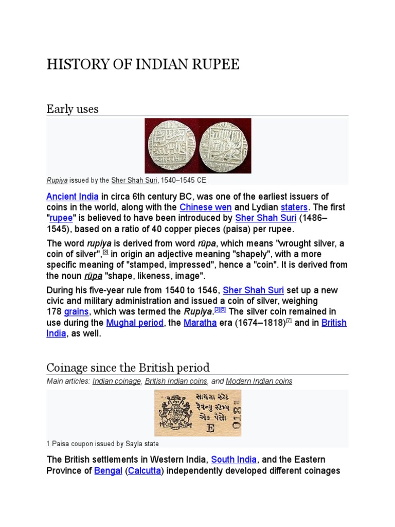 History of Indian Rupee | PDF | Rupee | International Finance