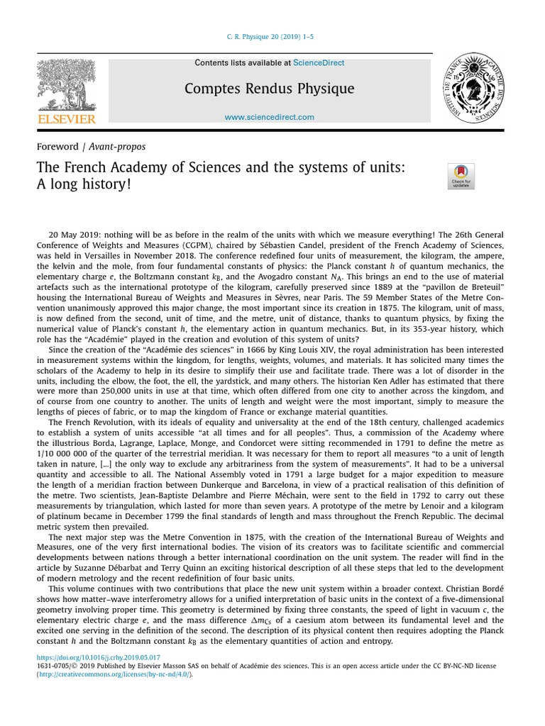 The French Academy of Sciences and The Systems of Units: A Long History ...