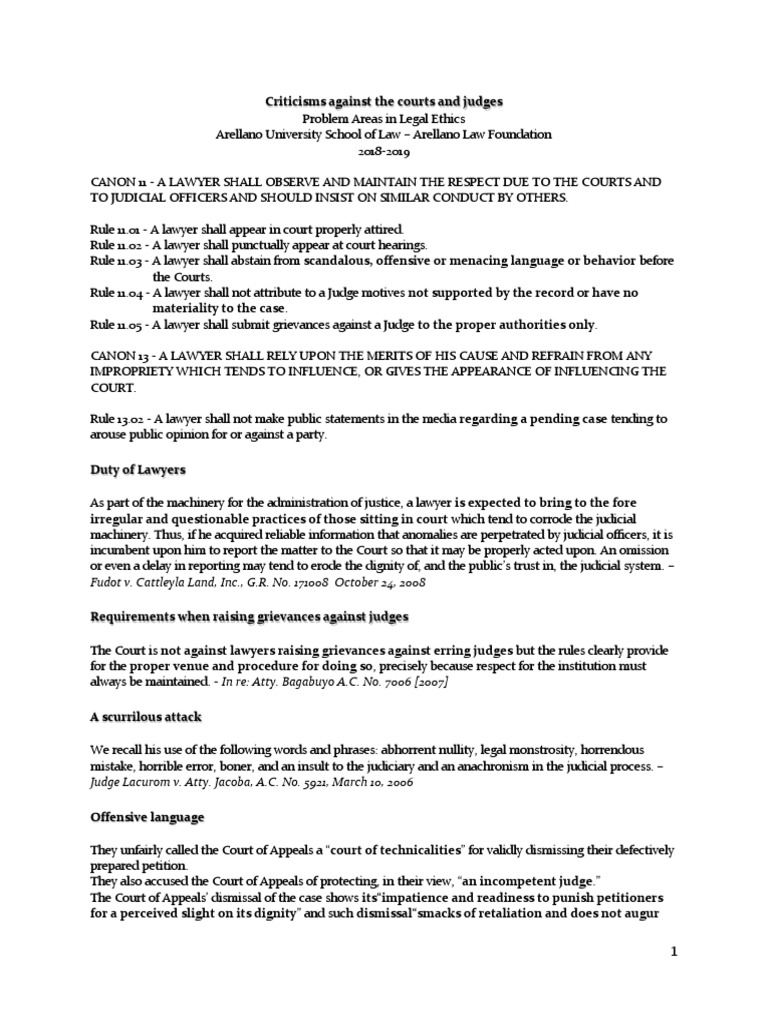 PALE - 15. Criticisms Against The Courts and Judges | PDF | Contempt Of ...
