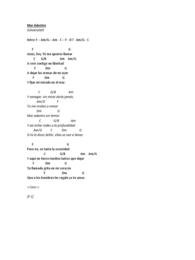 Acordes y letra de "Mar Adentro" | PDF