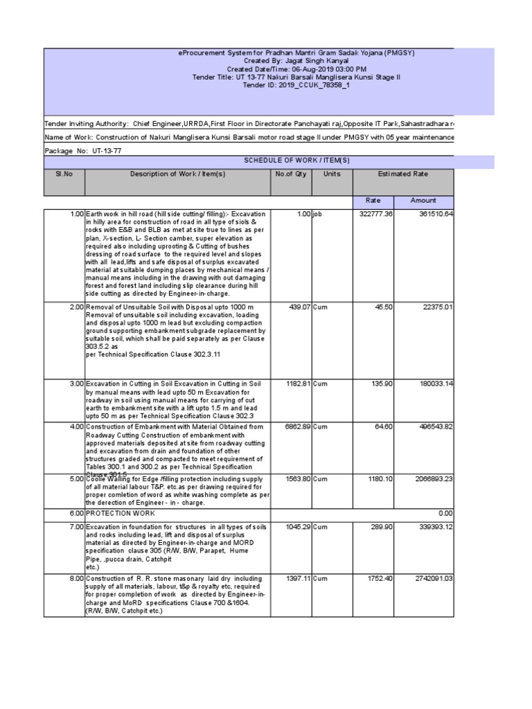 BOQ Comparative Chart Barsali 08-08-2019 | PDF | Masonry | Structural Steel