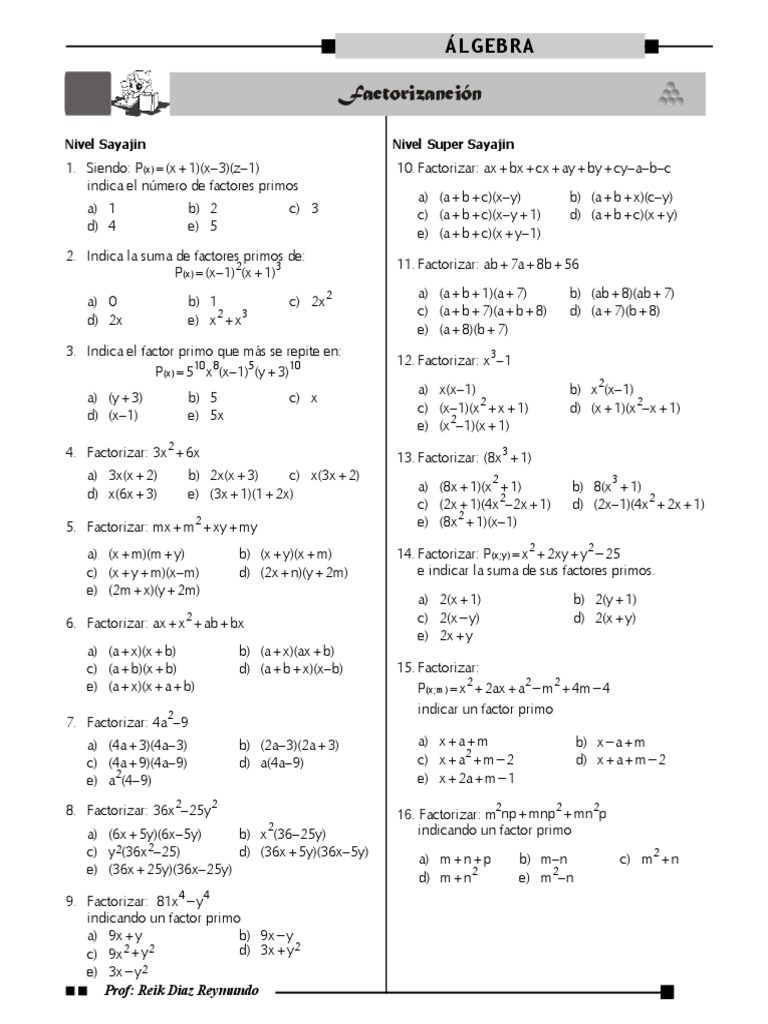 Algebra Factoring Exercises and Solutions | PDF