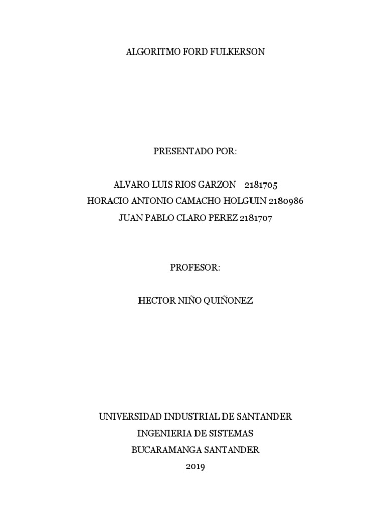 Algoritmo Ford Fulkerson | PDF | Algoritmos | Algoritmos y Estructuras ...