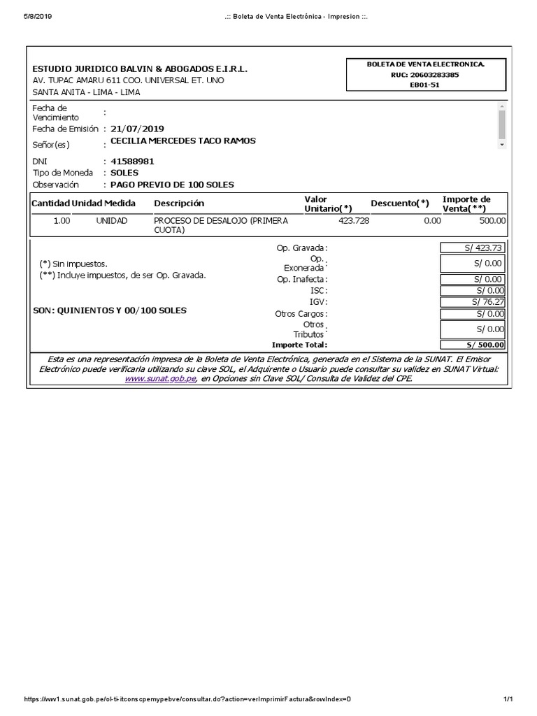 Boleta de Venta Electrónica - Impresion | PDF | Business