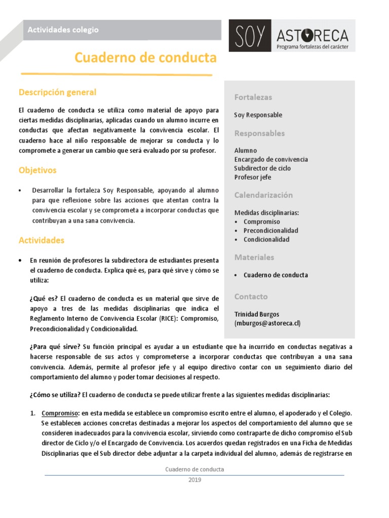 Cuaderno de Conducta Ficha | PDF | Comportamiento | Sicología