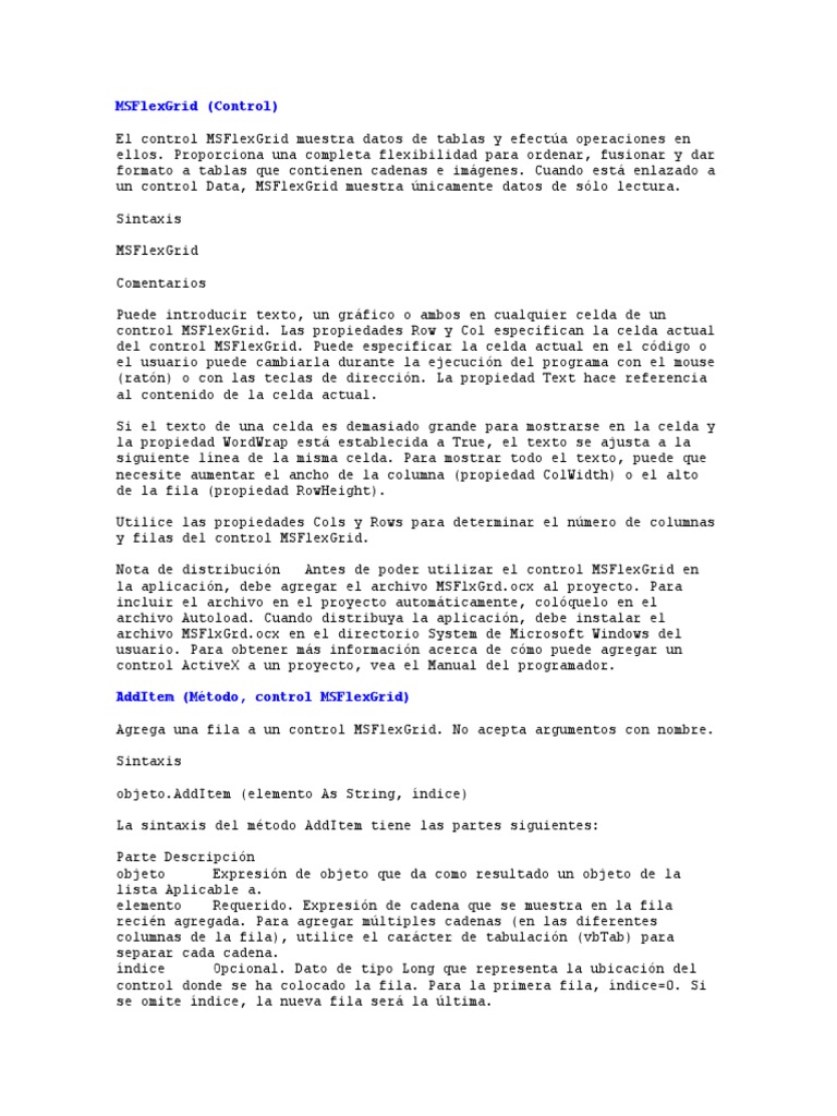Manual Del Control MSFlexGrid de Visual Basic 6 | PDF | Archivo de computadora | Básico