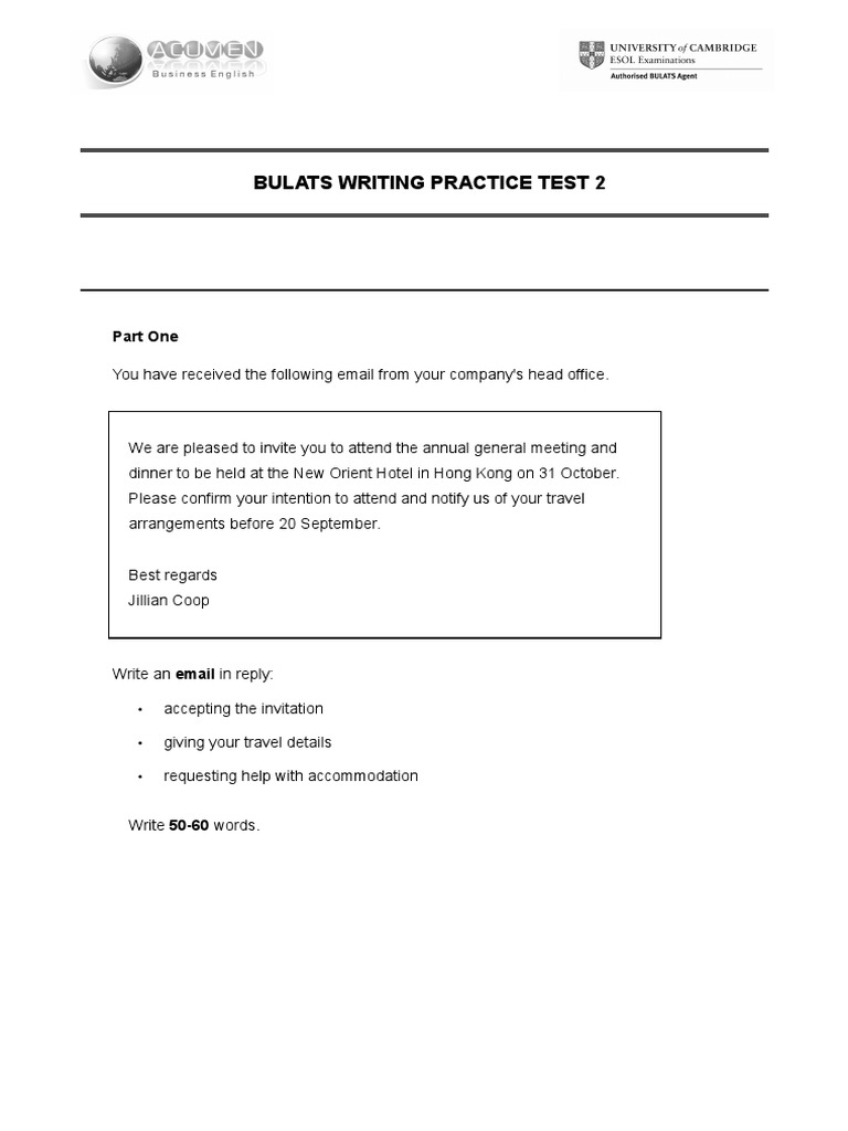 Bulats Writing Practice | PDF