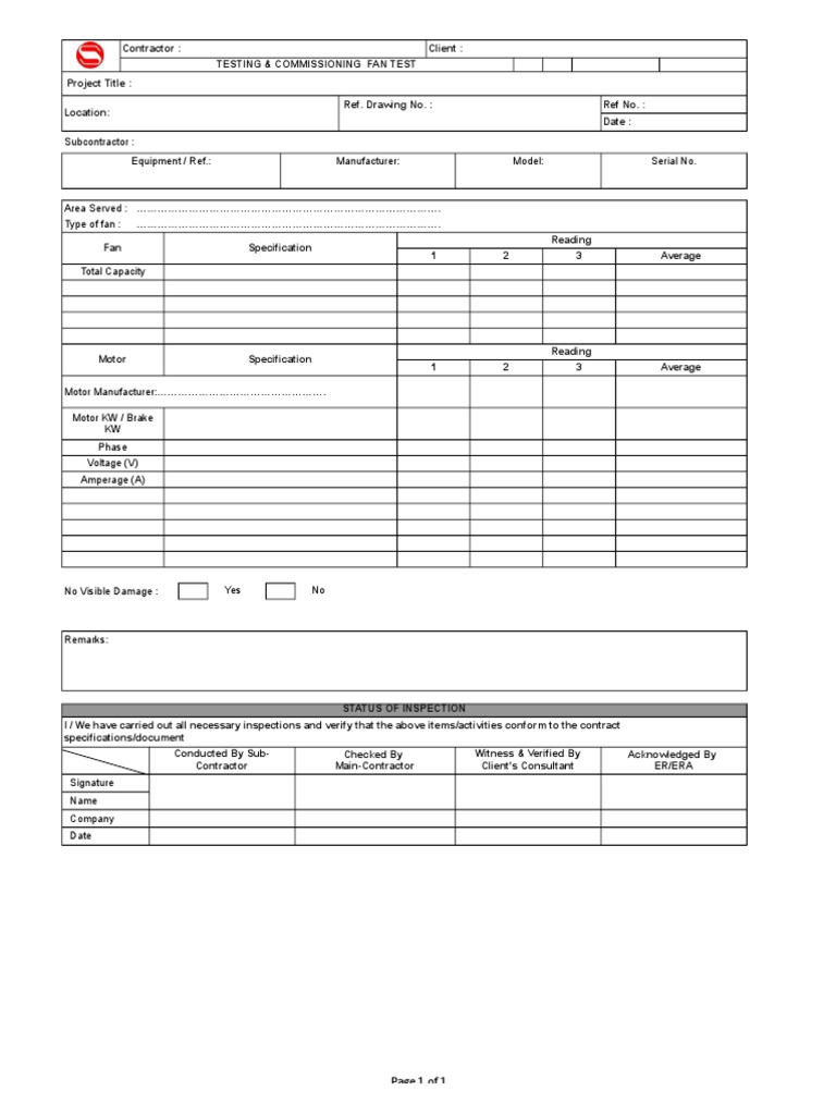HVAC Fan Testing & Commissioning Report | PDF