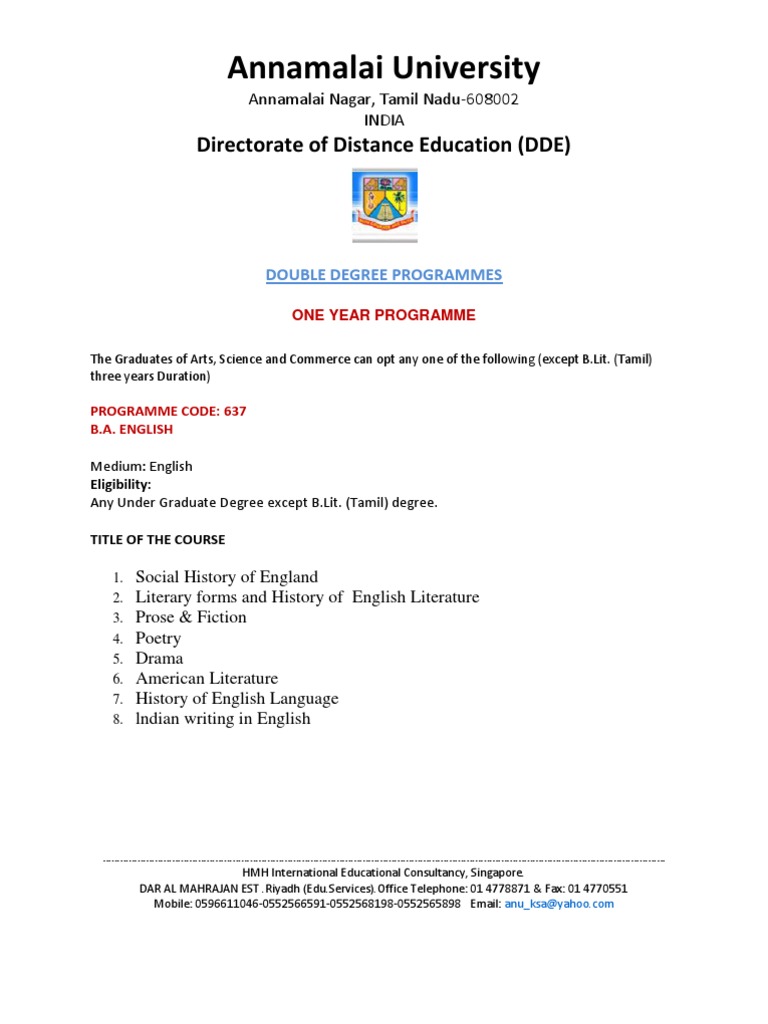 Double Degree - Annamalai University | PDF | Bachelor Of Science | Computer Programming
