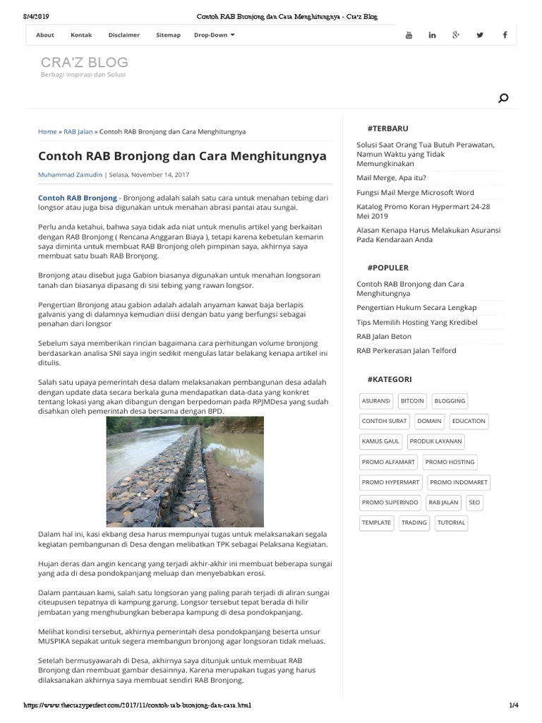 Contoh RAB Bronjong Dan Cara Menghitungnya - Cra'z Blog | PDF