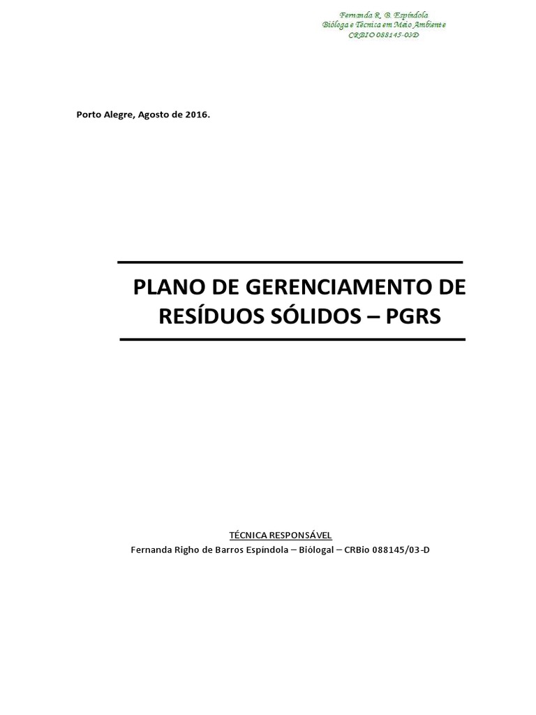 PGRS Modelo PDF | PDF | Desperdício | Economias