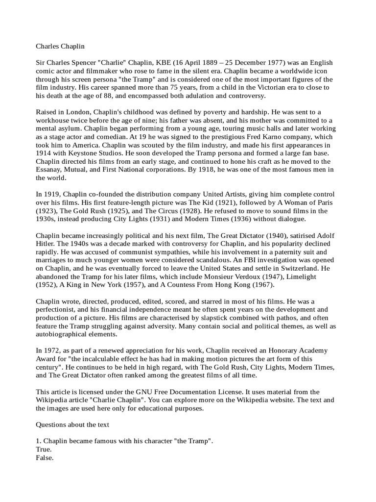 Charles Chaplin | PDF | Charlie Chaplin