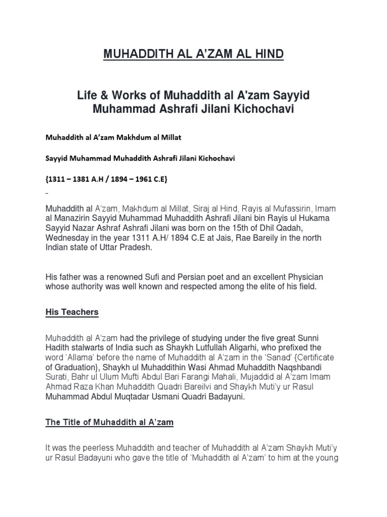 Muhaddis e Azam e Hind | PDF | Ulama | Sharia