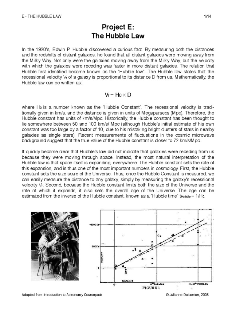 Project E: The Hubble Law | PDF | Redshift | Physical Cosmology