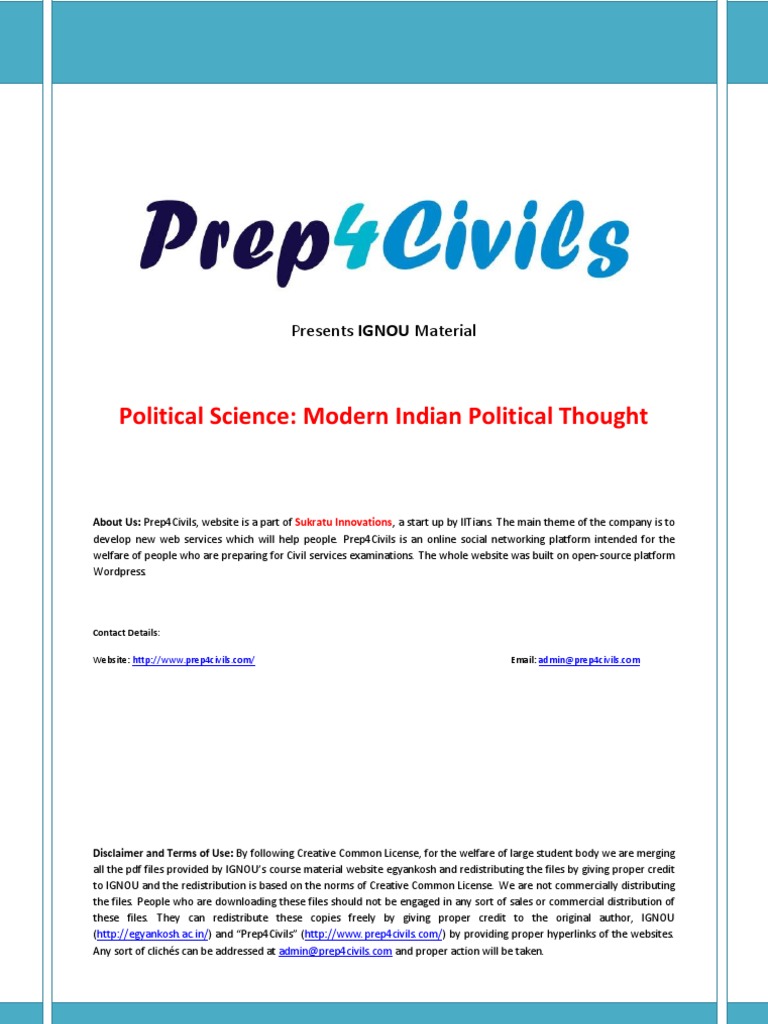IGNOU Political Science Material - Modern Indian Political Thought WWW ...