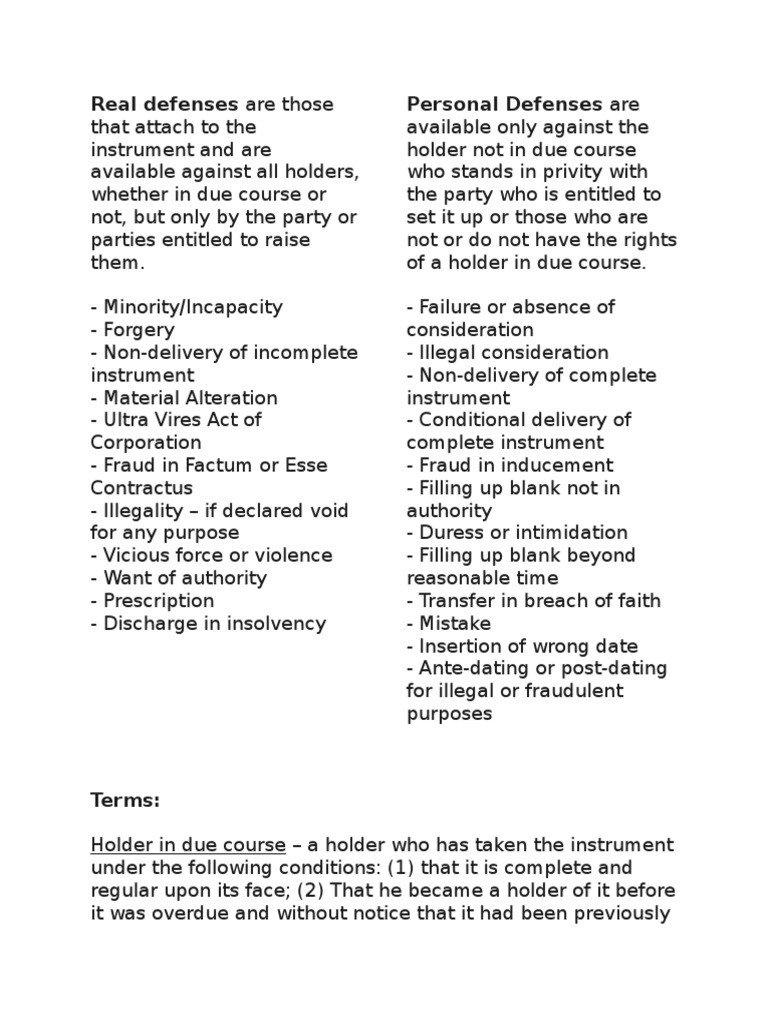 Real Defenses Are Those Personal Defenses Are | PDF