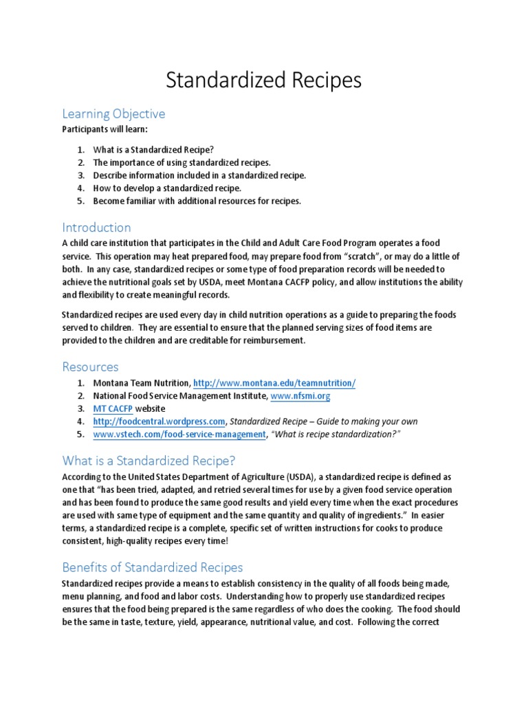Standardized Recipes | PDF | Meal | Foods