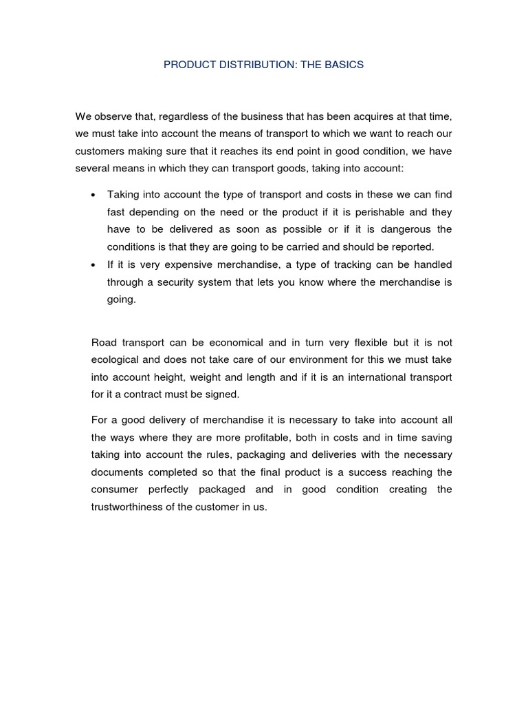 Product Distribution: The Basics | PDF