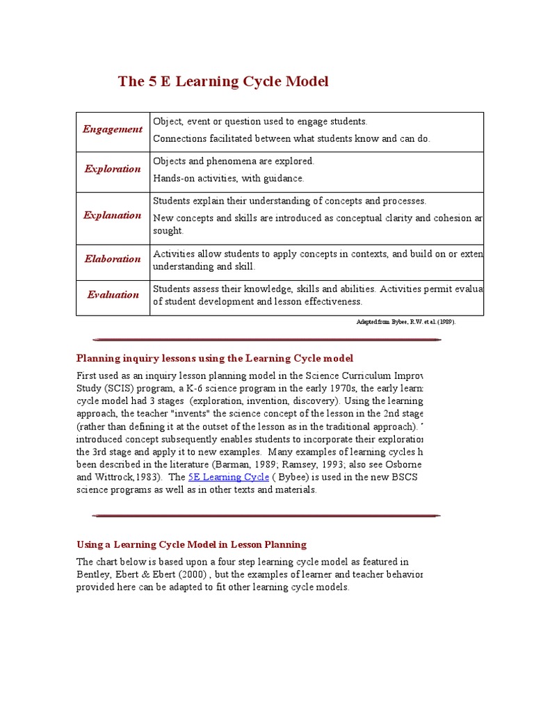 The 5 e Learning Cycle Model | Download Free PDF | Evaluation | Learning