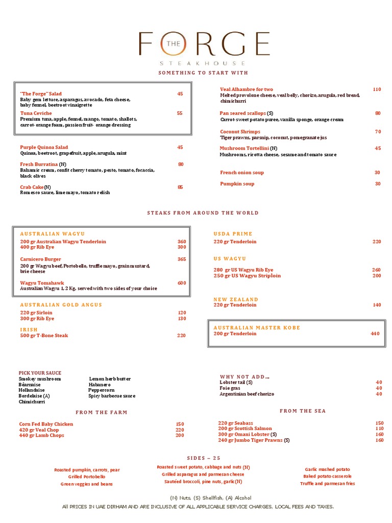 The Forge - A La Carte Menu | PDF | Salad | Cuisine