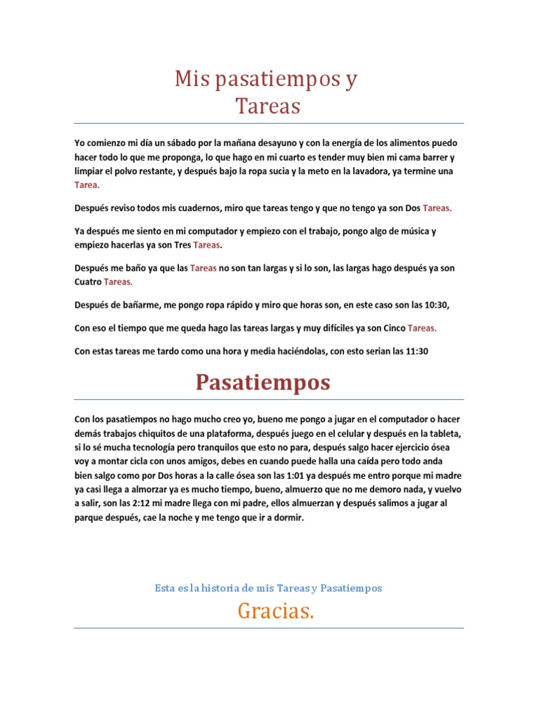 Mis Tareas y Pasatiempos Diarios | PDF